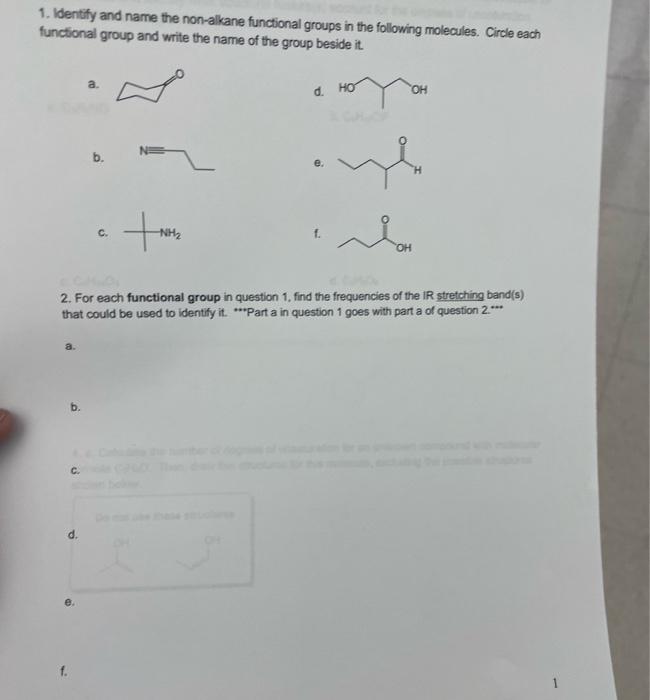 Solved 1. Identify and name the non-alkane functional groups | Chegg.com