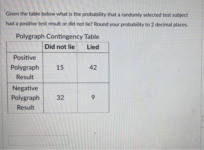 Solved Given the table below what is the probability that a | Chegg.com