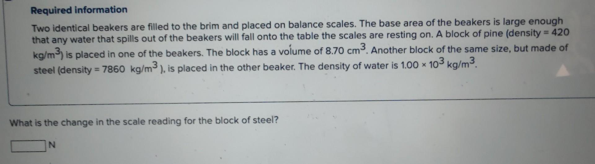 Solved Required information Two identical beakers are filled | Chegg.com
