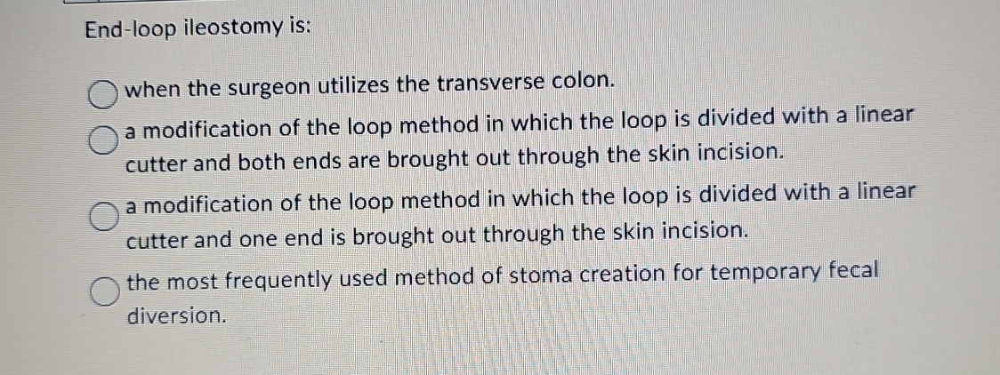 End-loop ileostomy is:when the surgeon utilizes the | Chegg.com
