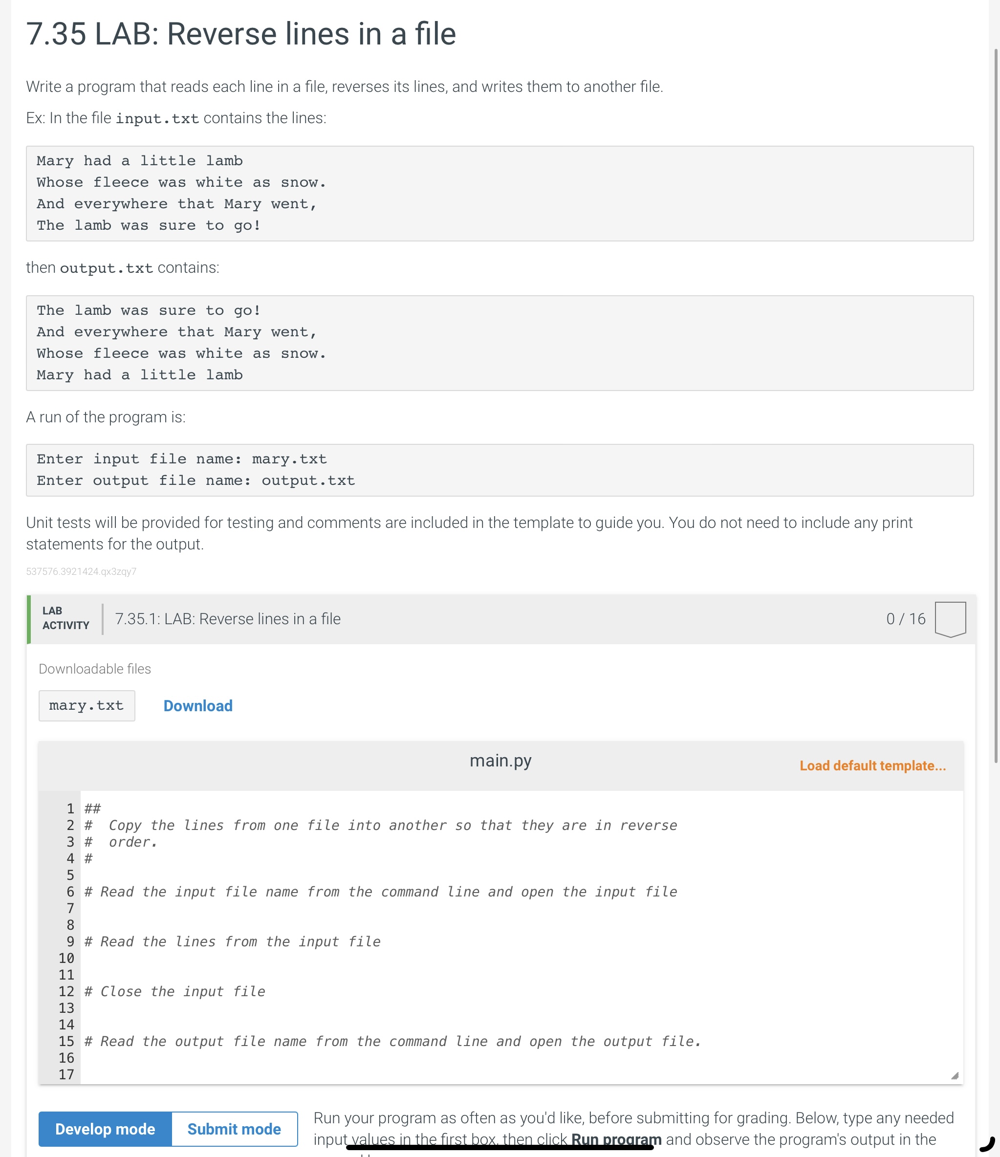 Solved 7.35 ﻿LAB: Reverse lines in a fileWrite a PYTHON | Chegg.com
