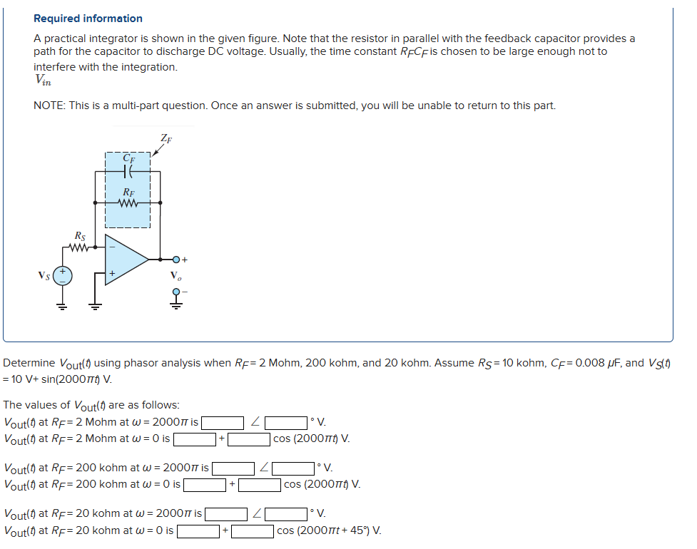 Solved Required informationA practical integrator is ﻿shown | Chegg.com
