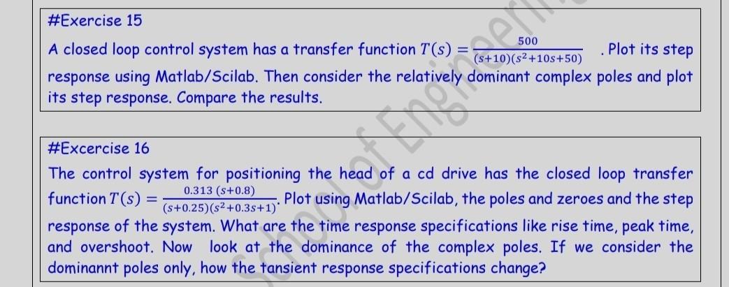 Solved #Exercise 15 A closed loop control system has a | Chegg.com