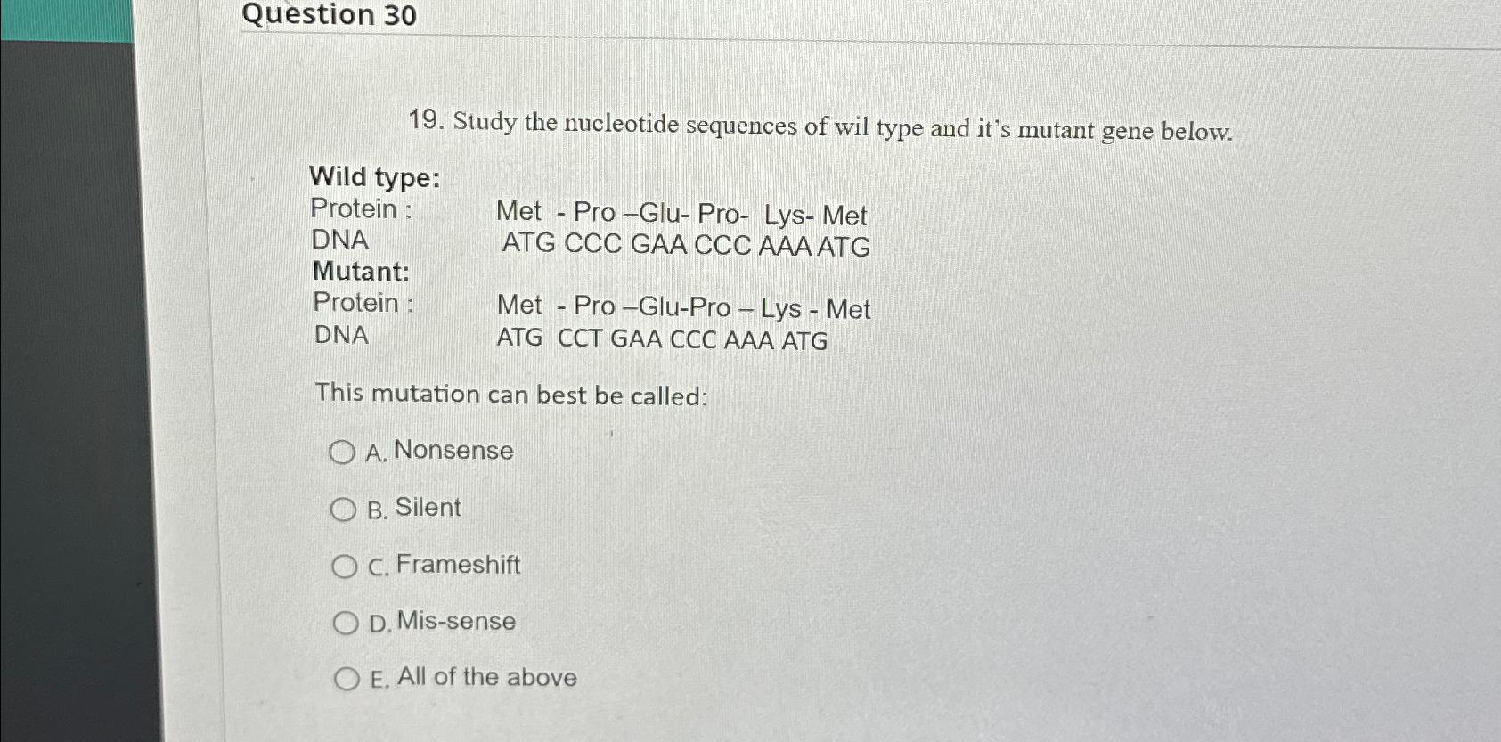 Solved Question 3019. ﻿Study the nucleotide sequences of wil | Chegg.com