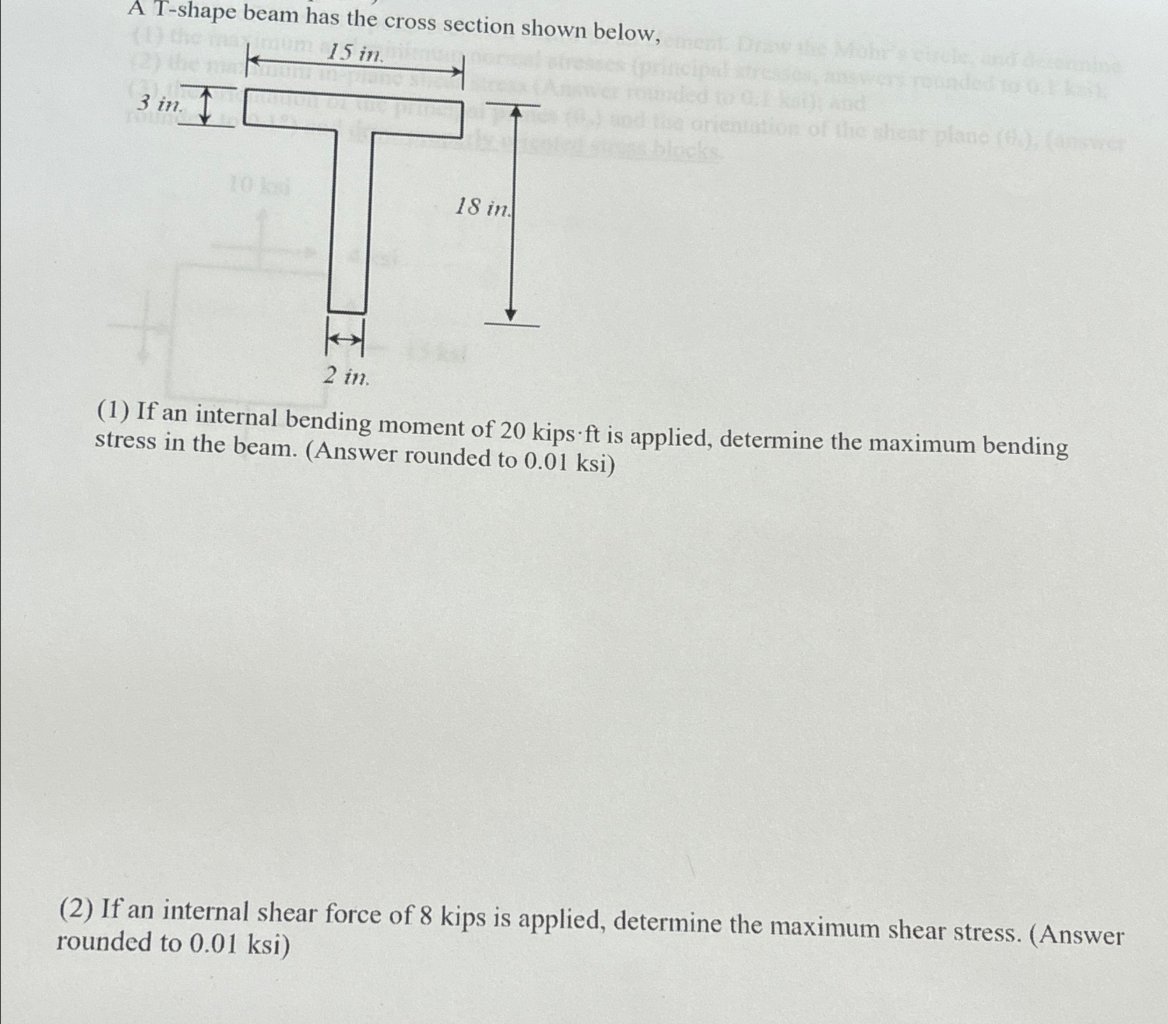 Solved A T-shape beam has the cross section shown below,(1) | Chegg.com