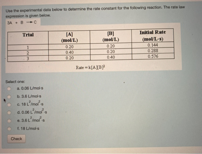 Solved Use the experimental data below to determine the rate | Chegg.com
