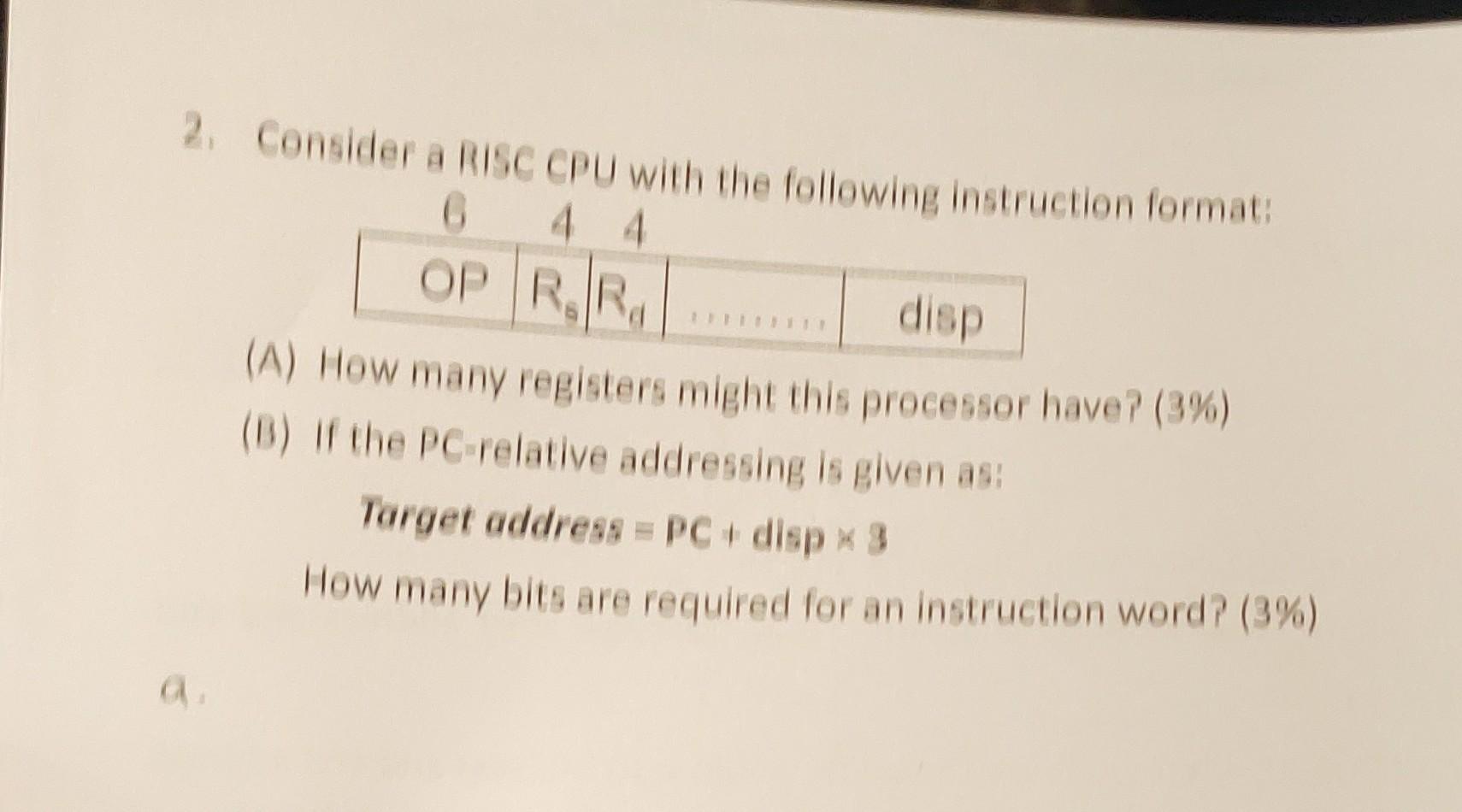 Solved Consider a RiSC CPU with the fallanima ... ction | Chegg.com