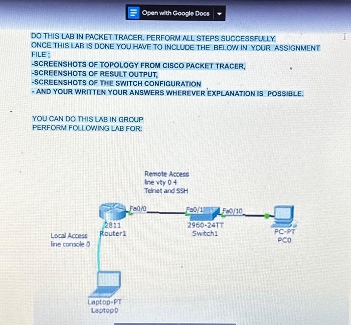 Solved DO THIS LAB IN PACKET TRACER. PERFORM ALL STEPS | Chegg.com