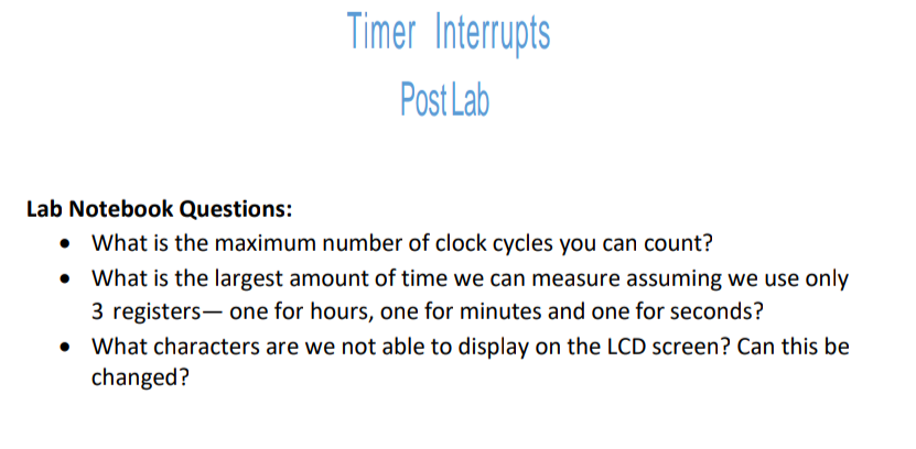 Solved Timer Interrupts Post Lab Lab Notebook Questions: | Chegg.com