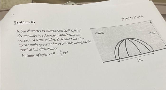 Solved A 5 m diameter hemispherical (half sphere) | Chegg.com
