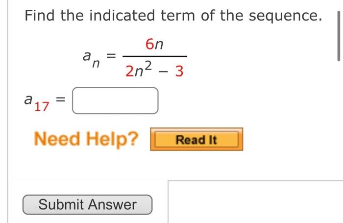 Solved Find the indicated term of the sequence. | Chegg.com