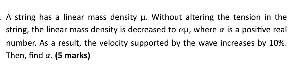Solved A string has a linear mass density μ. ﻿Without | Chegg.com