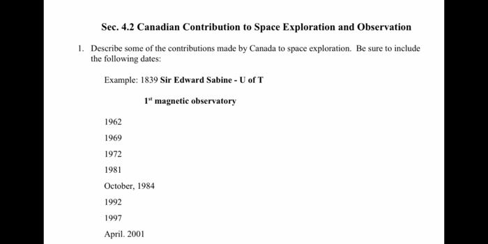 Solved Sec. 4.2 Canadian Contribution to Space Exploration | Chegg.com