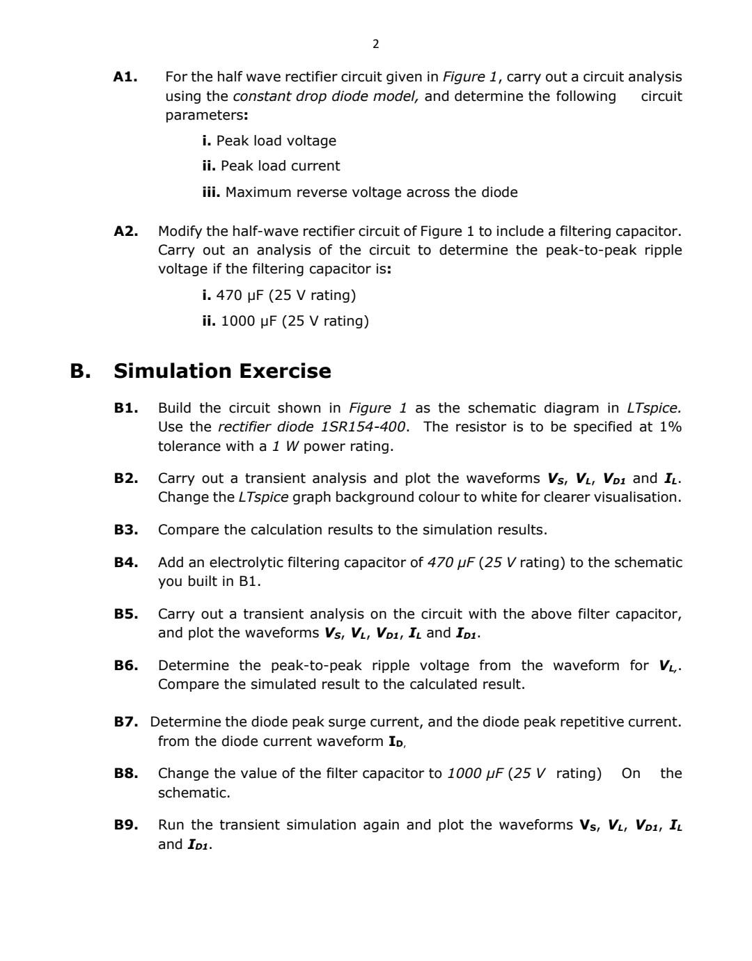 Solved A1. For the half wave rectifier circuit given in | Chegg.com