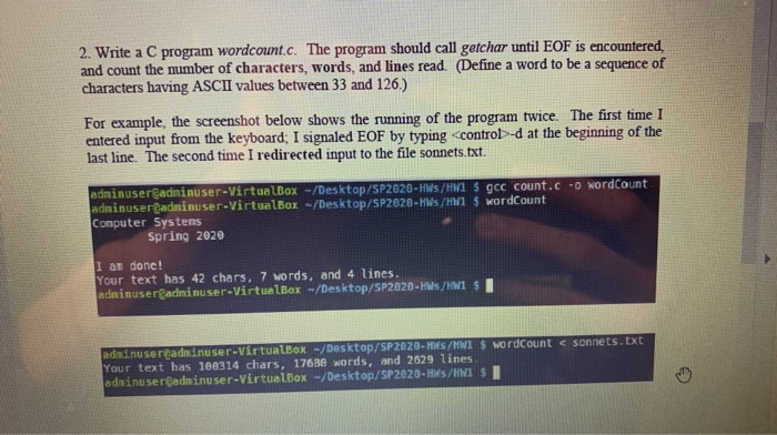 Solved 2 Write A C Program Wordcount C The Program Should