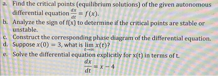 a. Find the critical points (equilibrium solutions) | Chegg.com