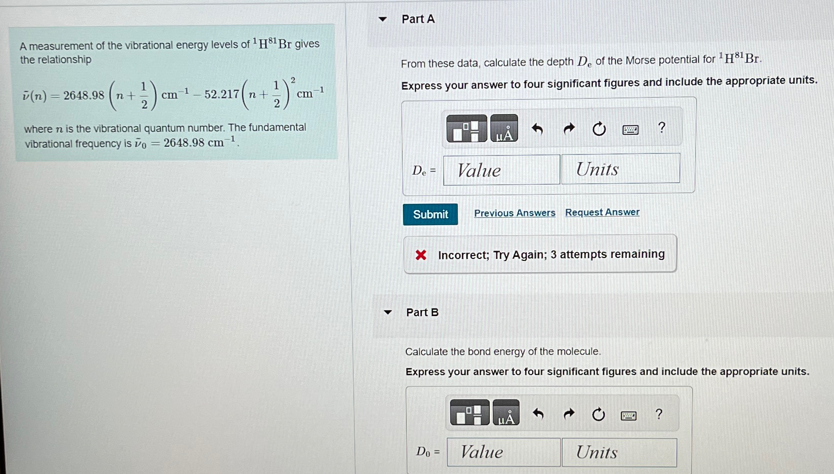 Solved Part AA measurement of the vibrational energy levels | Chegg.com