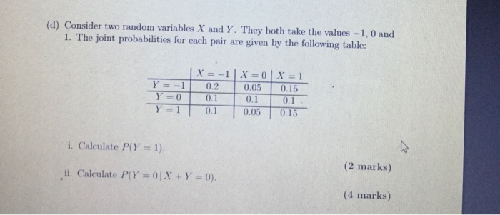 Solved (d) Consider two random variables X and Y. They both | Chegg.com