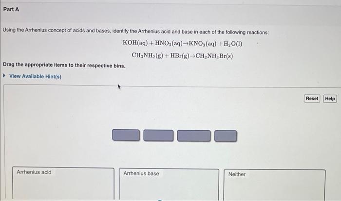 Solved KOH(aq)+HNO3(aq)→KNO3(aq)+H2O(l)CH3NH2( | Chegg.com