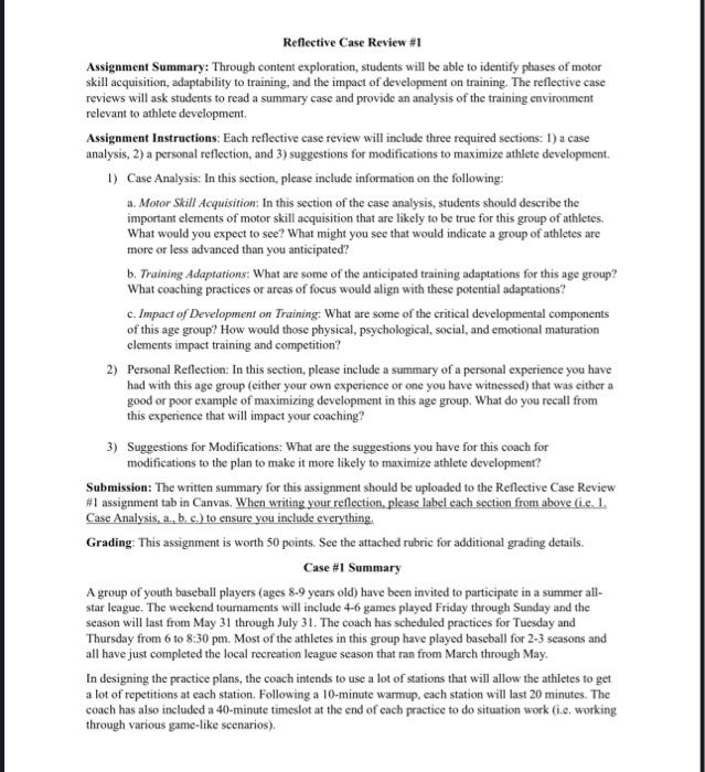 Reflective Case Review \#1 Assignment Summary: | Chegg.com