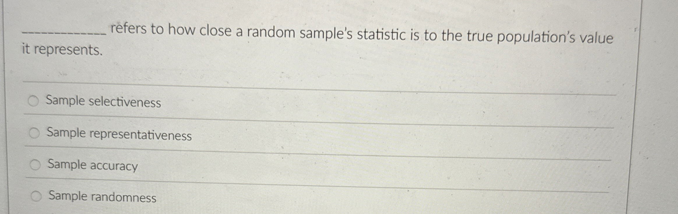 Solved refers to how close a random sample's statistic is to | Chegg.com