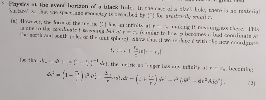 Solved Physics at the event horizon of a black hole. In the | Chegg.com