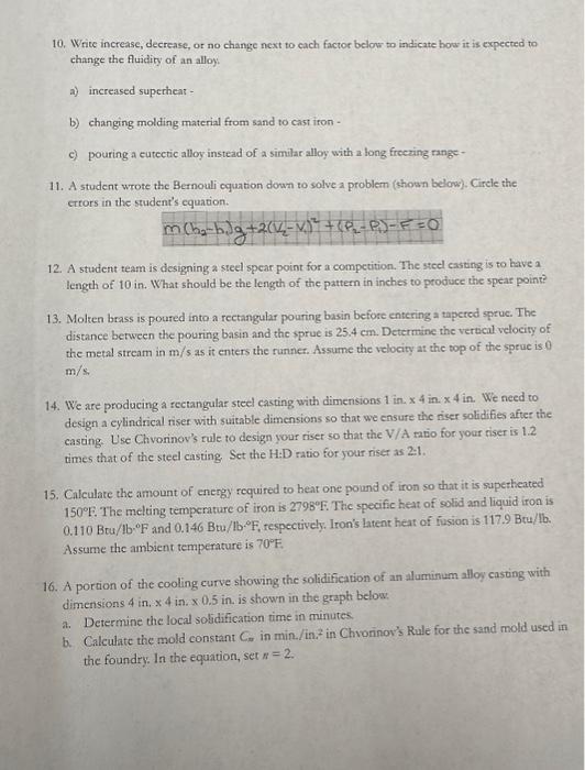 Solved 10. Write increase, decrease, or no change next to | Chegg.com