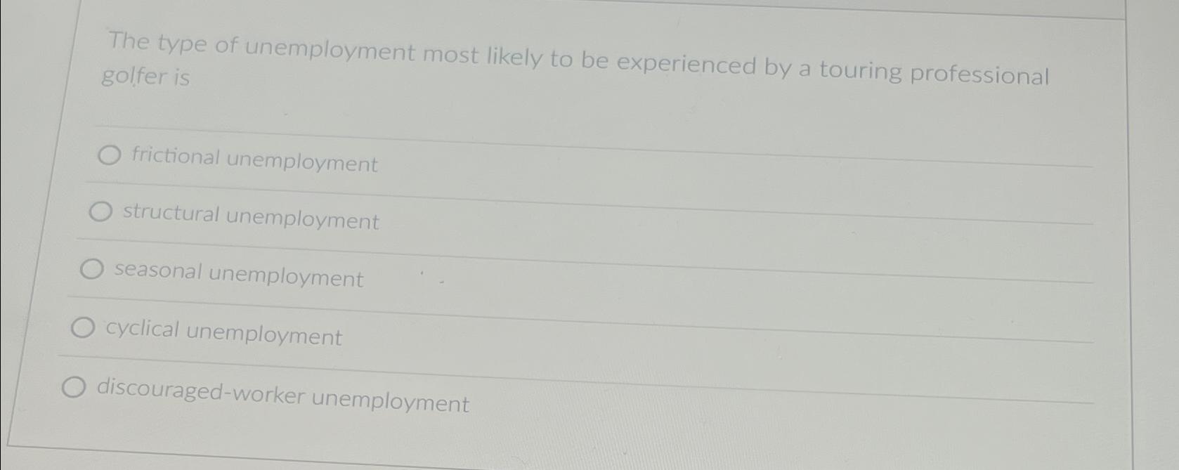 Solved The type of unemployment most likely to be | Chegg.com