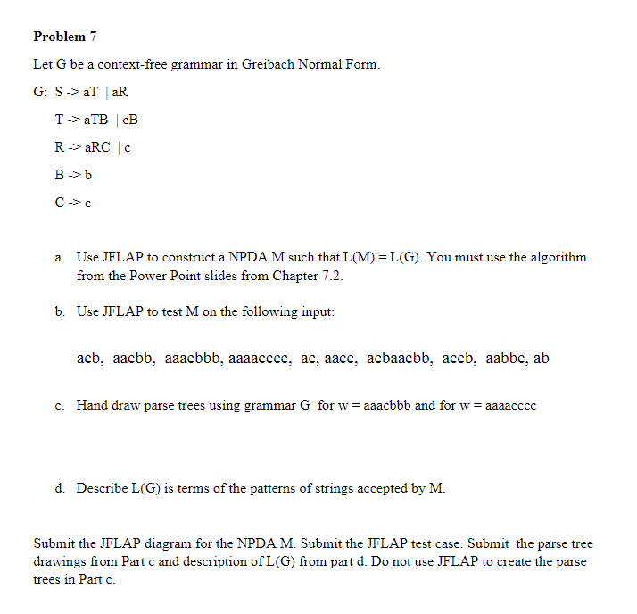 Solved Problem 7Let G ﻿be a context-free grammar in Greibach | Chegg.com