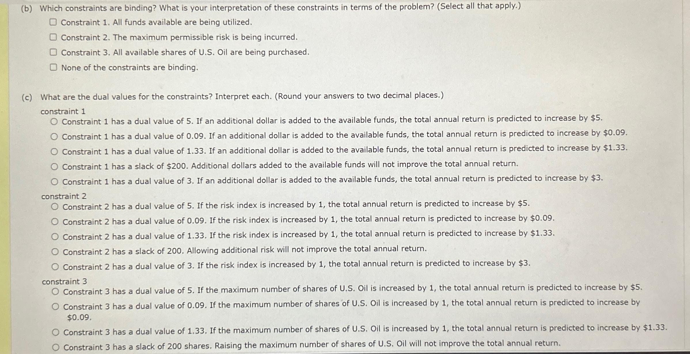 Solved (b) ﻿Which constraints are binding? What is your | Chegg.com