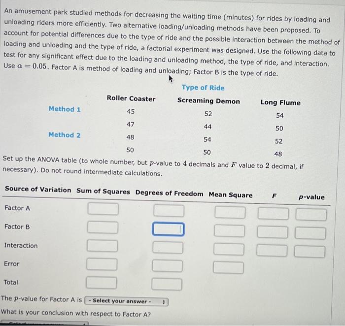 Solved An amusement park studied methods for decreasing the | Chegg.com