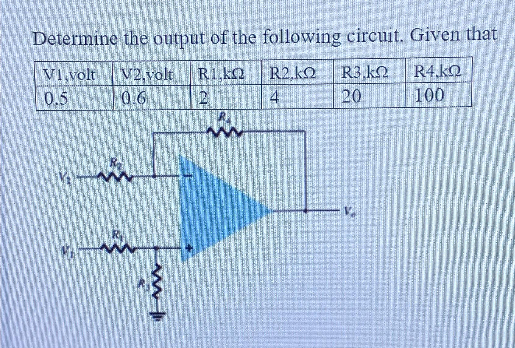 Solved Determine the output of the following circuit. Given | Chegg.com