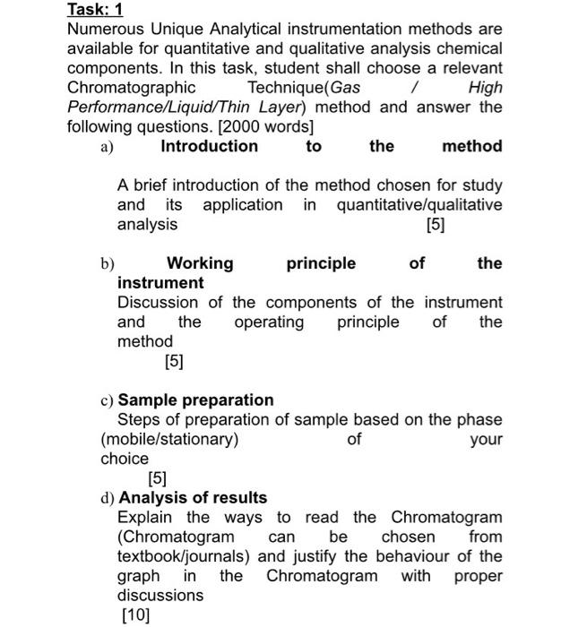Solved Task: 1 Numerous Unique Analytical instrumentation | Chegg.com