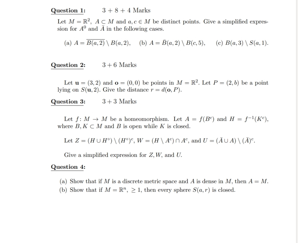 Solved Question 1: ,3+8+4 ﻿MarksLet M=R2,AsubM and a,cinM be | Chegg.com