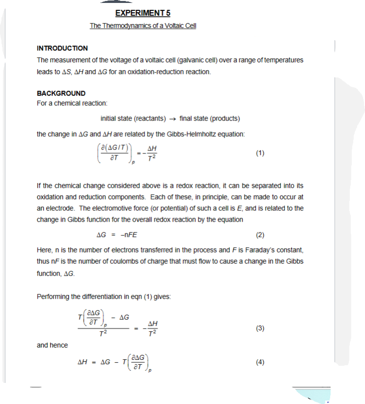Solved WRITE A PHYSICAL CHEMISTRY LAB REPORT OF THE | Chegg.com