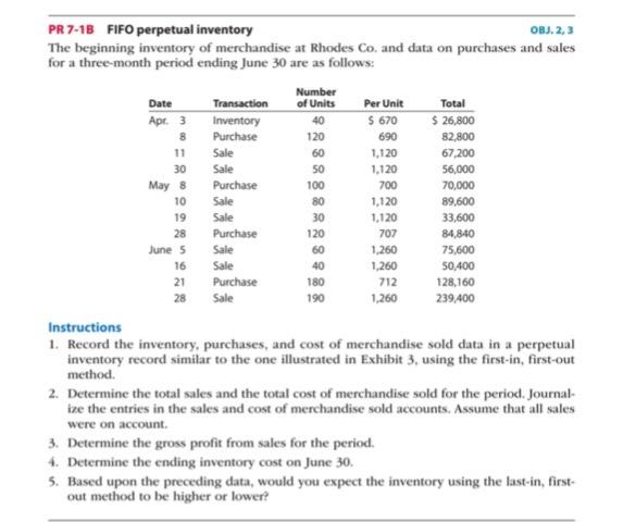 Solved PR 7-1B FIFO perpetual inventory 08. 2,3 The | Chegg.com