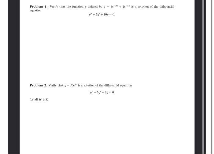 Solved Problem 1. Verify that the function y defined by | Chegg.com