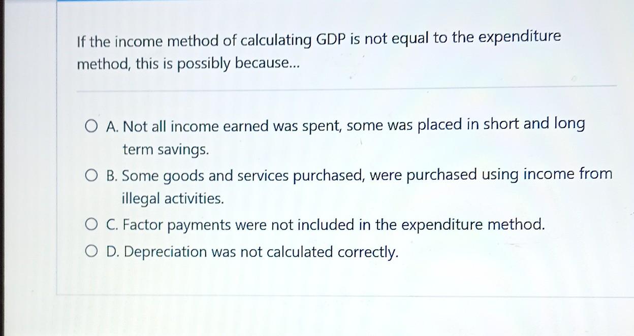 Solved If the income method of calculating GDP is not equal | Chegg.com
