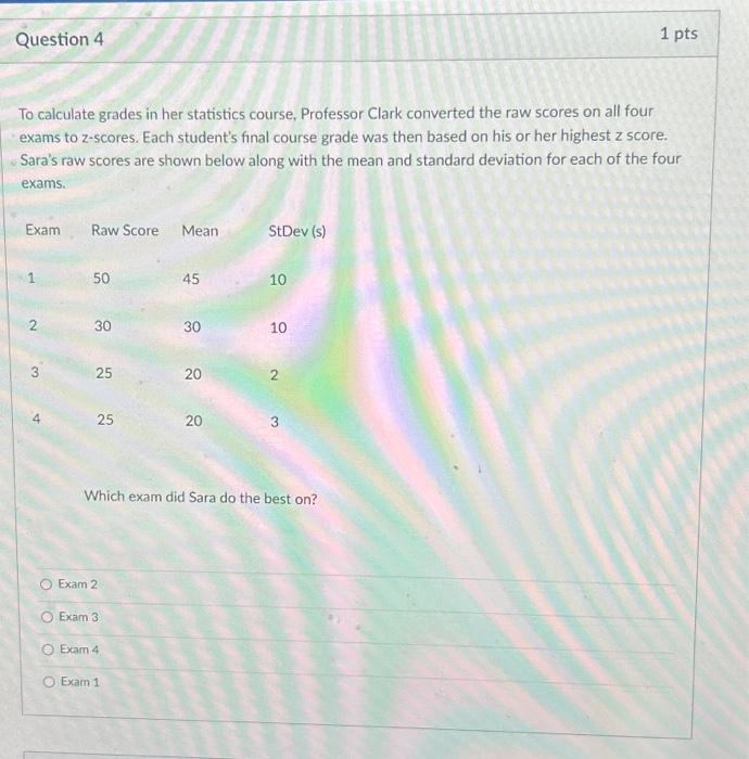Solved Question 4 To calculate grades in her statistics | Chegg.com