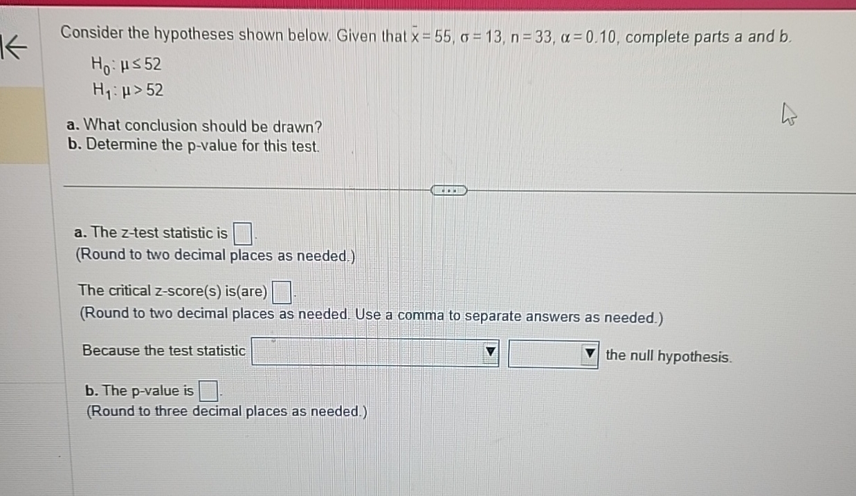 Solved Consider the hypotheses shown below. Given that | Chegg.com