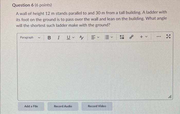 Solved A wall of height 12 m stands parallel to and 30 m | Chegg.com