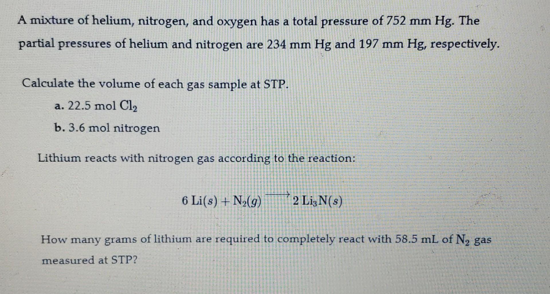 Solved A mixture of helium, nitrogen, and oxygen has a total | Chegg.com