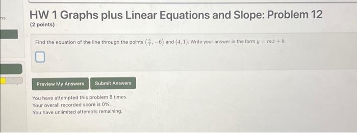 Solved HW 1 Graphs plus Linear Equations and Slope: Problem | Chegg.com