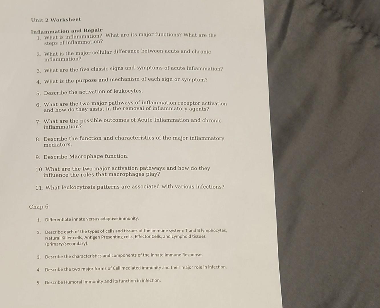 Solved Unit 2 Worksheet Inflammation and Repair 1. What is | Chegg.com