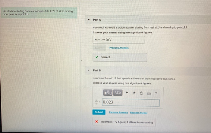 Solved An electron starting from rest acquires 3.0 keV of KE | Chegg.com