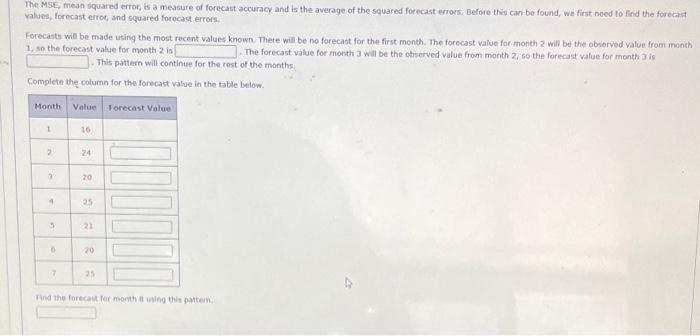 Solved The Mse Mean Squared Error Is A Measure Of Forecast