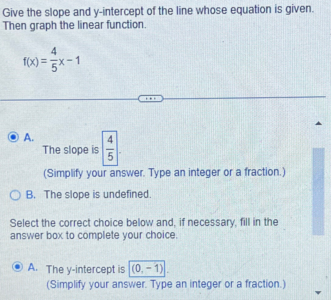 Solved Give the slope and y-intercept of the line whose | Chegg.com