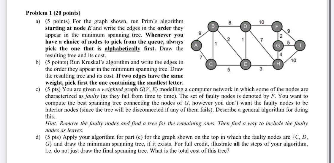 Solved Problem 1 (20 ﻿points)a) (5 ﻿points) ﻿For the graph | Chegg.com