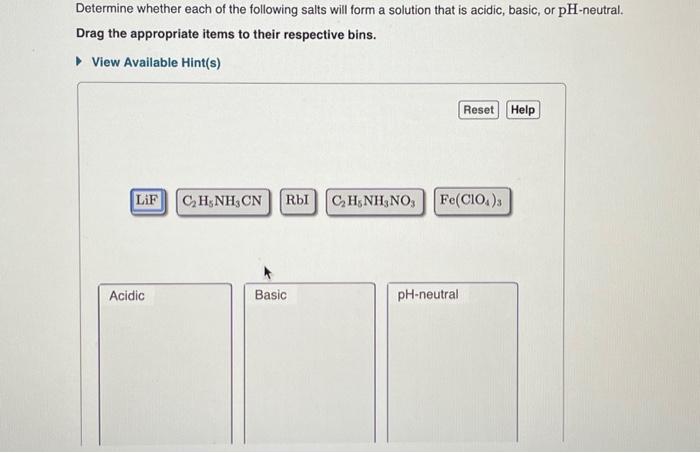 Solved Determine whether each of the following salts will | Chegg.com