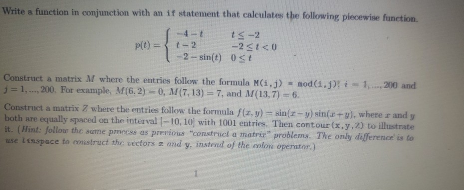 Solved a) Write a function in conjunction with an if | Chegg.com